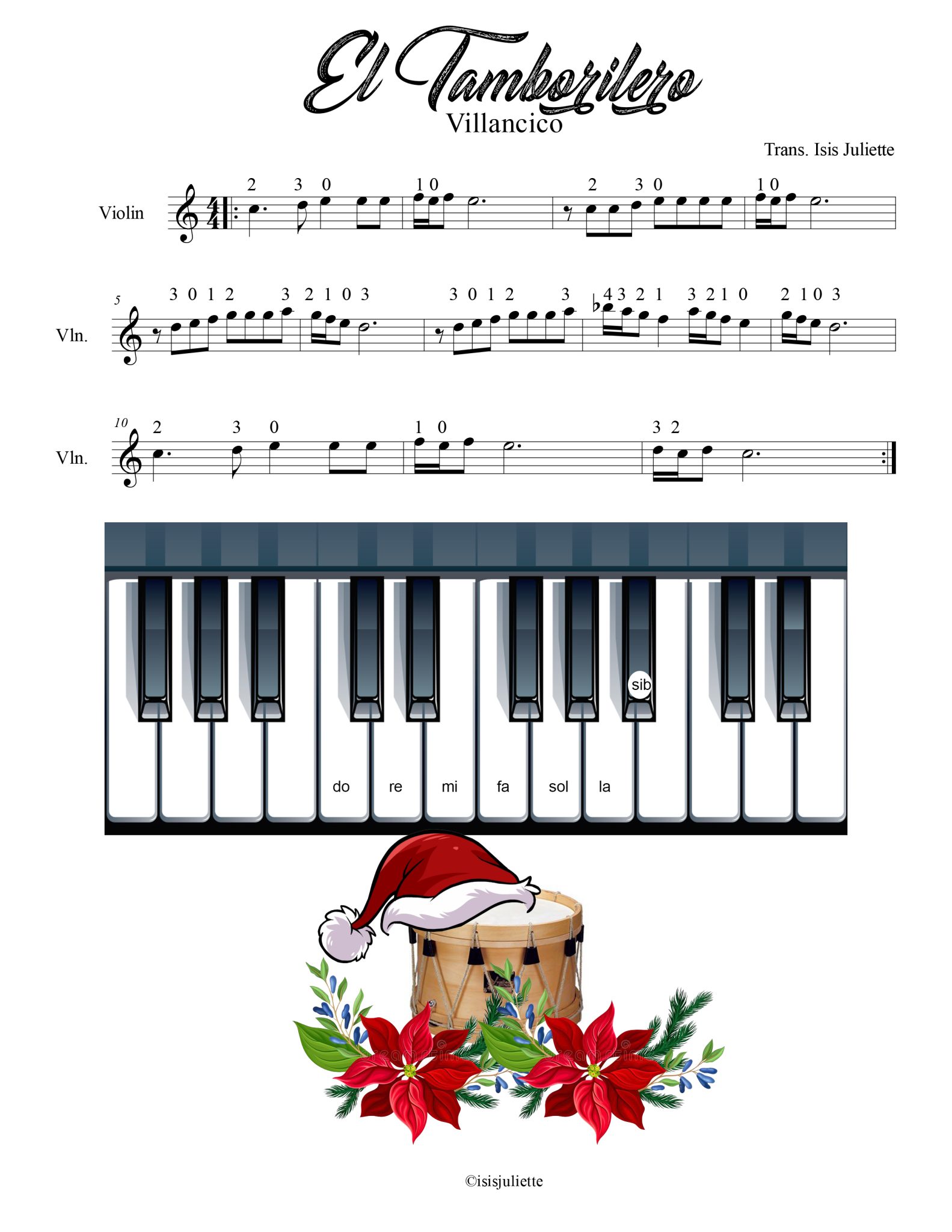 Partitura de El Tamborilero - Villancico - para piano (Música de ...